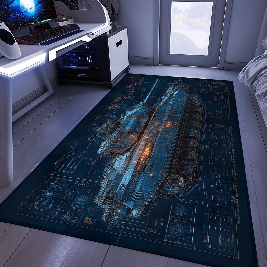War Tank Blueprint Rug, Military Design Rug, Technical Drawing Rug ...