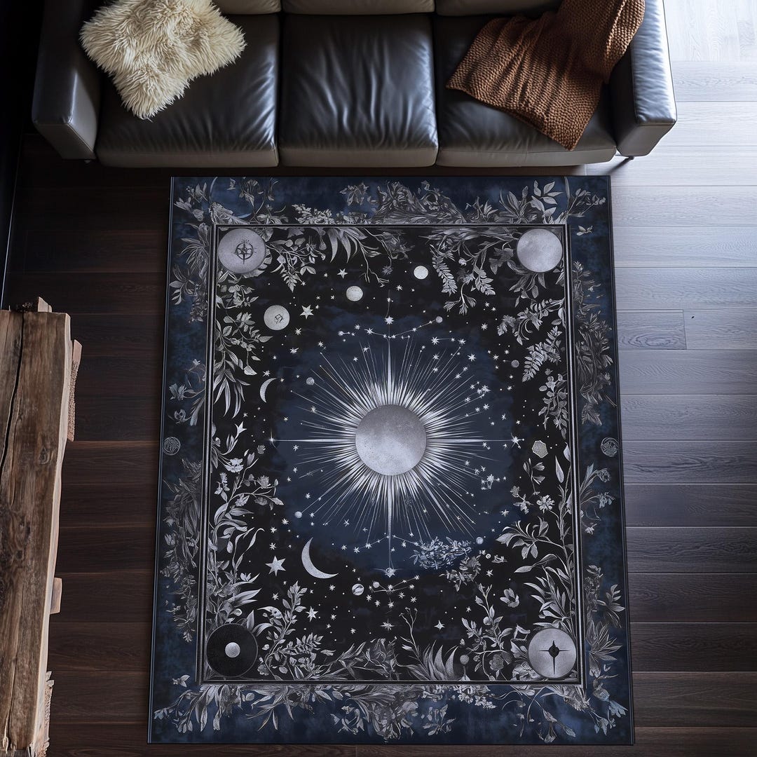 Silver-dark Theme Lunar Phases Rug, Gothic Rug, Home Decor, Modern Art ...