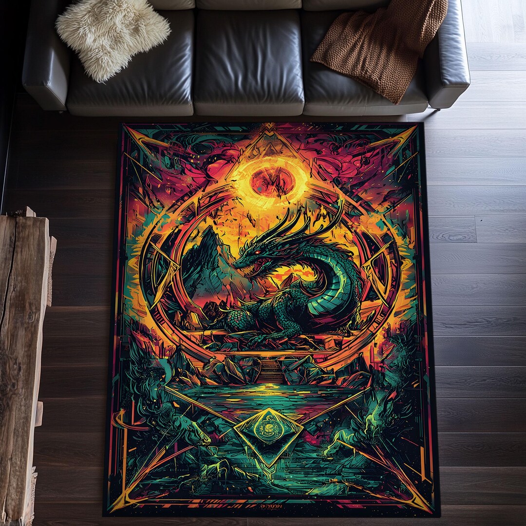 Epic Dragon Rug, Mythical Home Decor, Gothic Rug, Magical Adventure Rug ...
