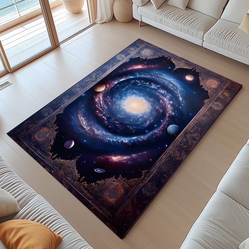 Planets and Stars, Starry Night Rug, Nebula Art Rug, Home Decor, Modern ...