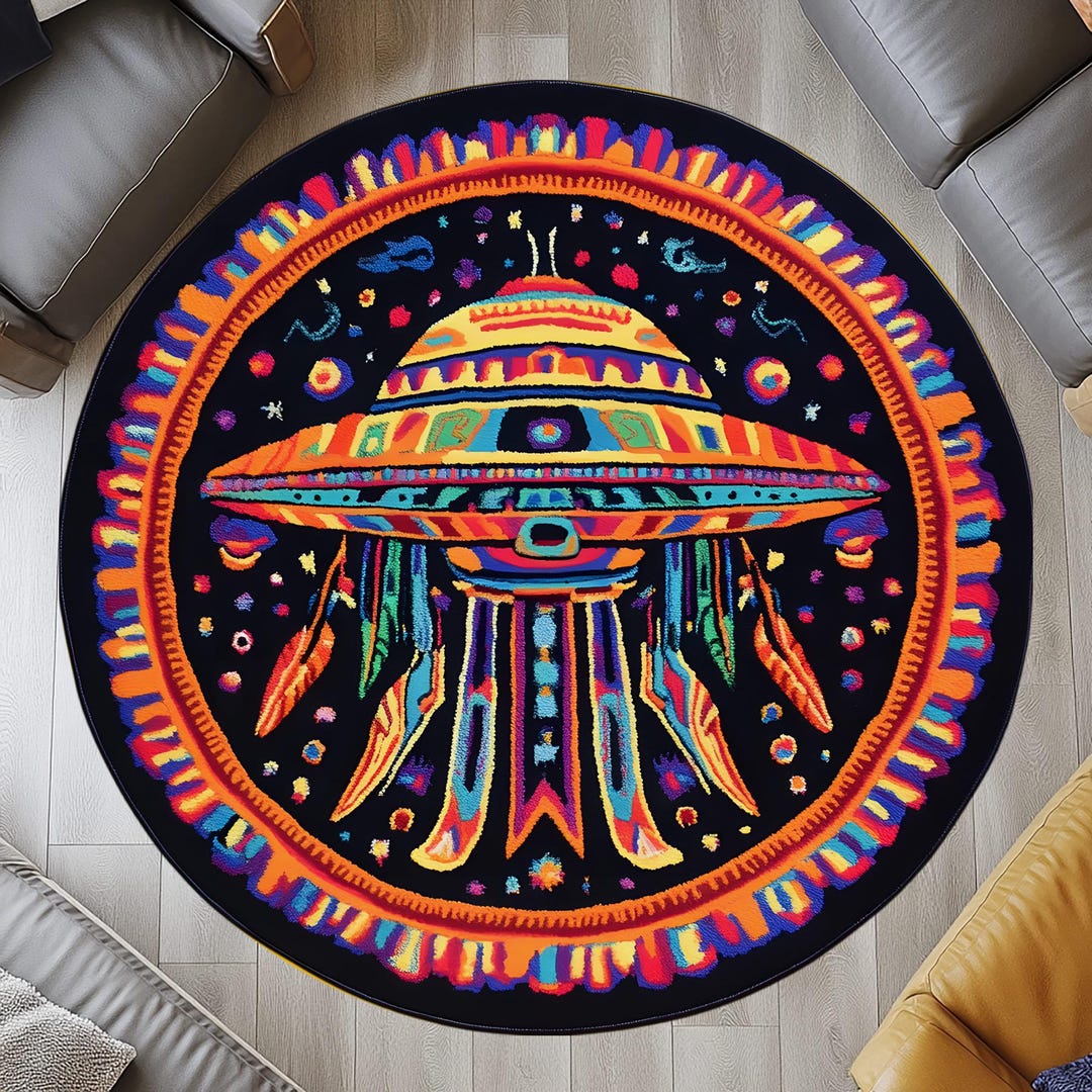 UFO Circle Rug, Galaxy Decor, Space Theme Rug, Alien Art, Psychedelic ...