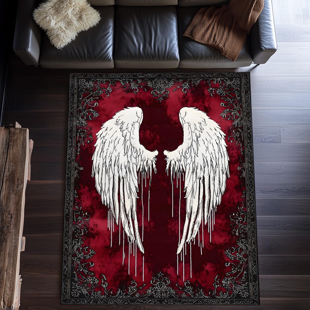 Angel Wings Rug, Red Persian Rug, Wing Design Rug, Gothic Rug, Unique ...