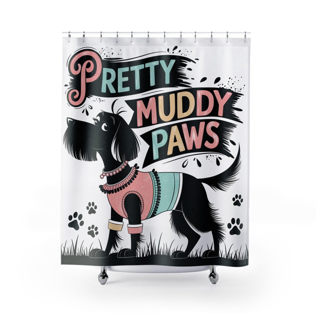 Playful Dog Shower Curtain Pretty Muddy Paws, Pet Lovers Gift, Bathroom ...