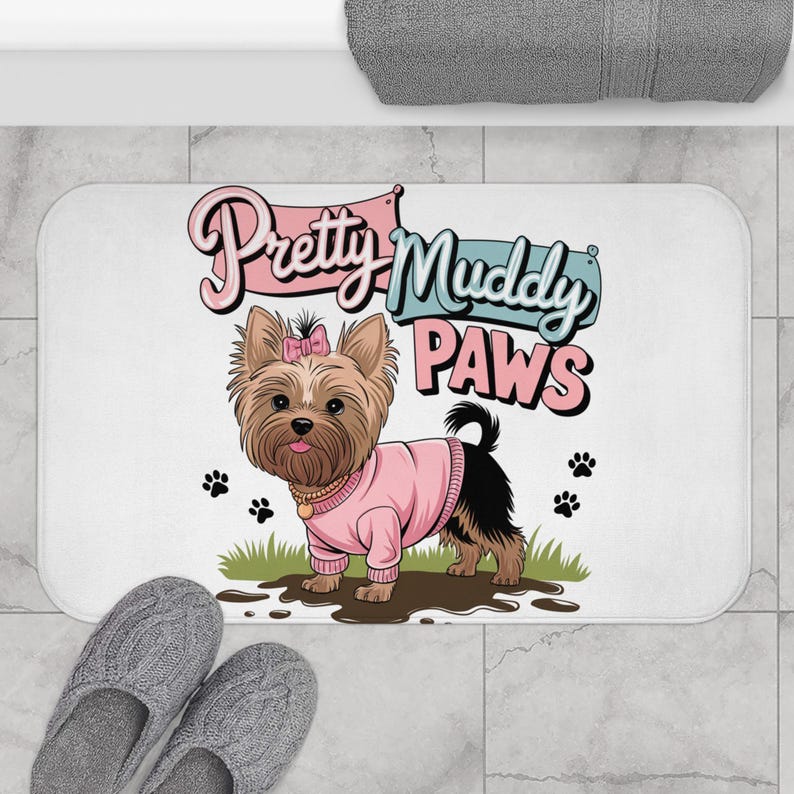 Cute Dog Bath Mat Pretty Muddy Paws Design, Pet Lover Gift, Bathroom ...