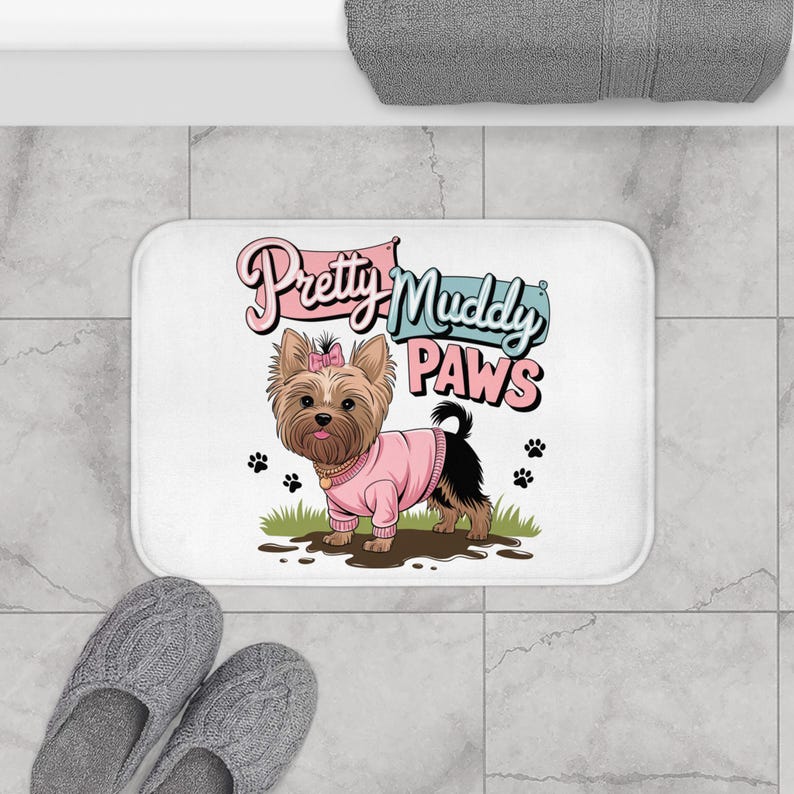 Cute Dog Bath Mat Pretty Muddy Paws Design, Pet Lover Gift, Bathroom ...