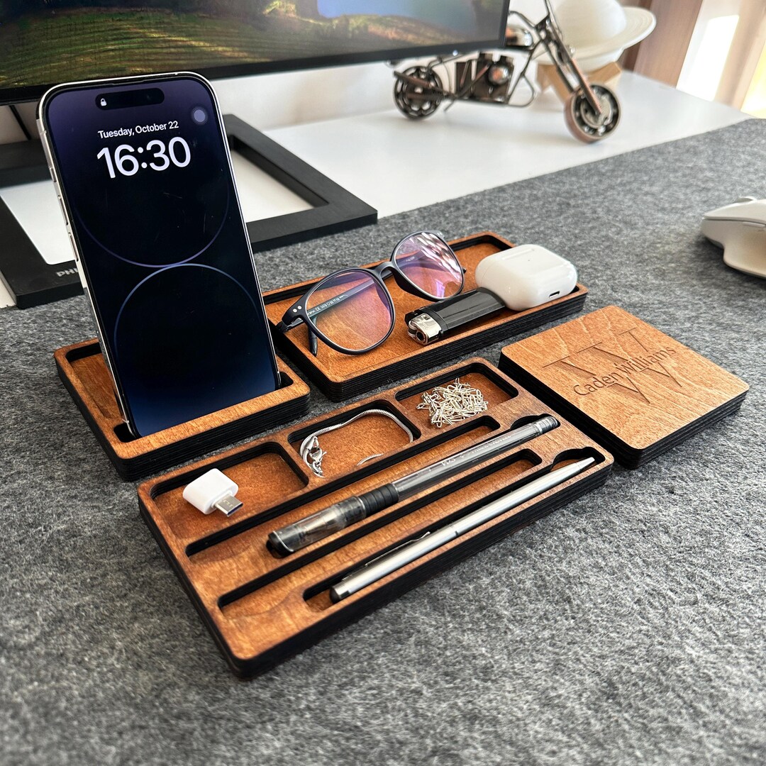 Personalized Wood Desk Organizer-custom Docking Station for Men ...