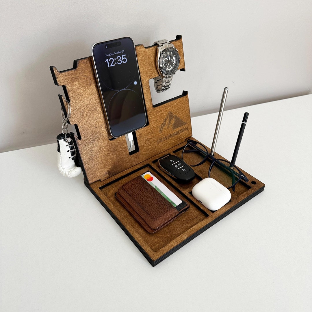 Personalized Wood Desk Organizer-custom Docking Station-wooden Catch ...