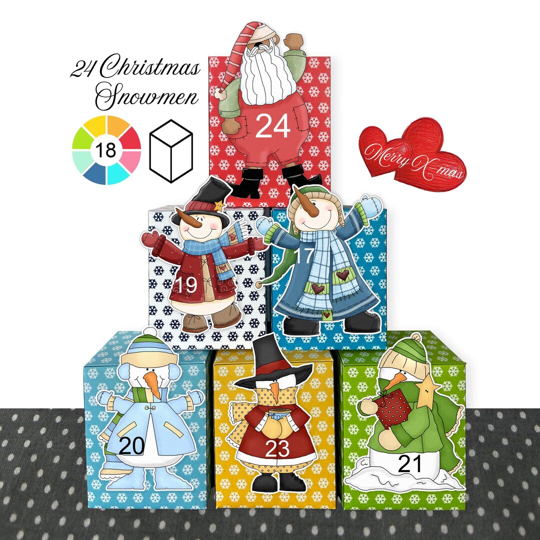 Advent Calendar Gift Boxes Printables Christmas Snowman - Etsy