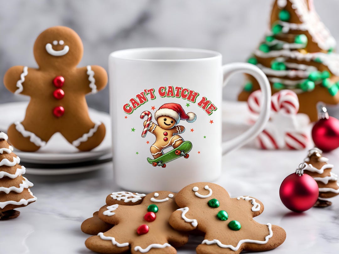 Can't Catch Me Gingerbread Man Skateboard Christmas White Glossy Mug - Etsy