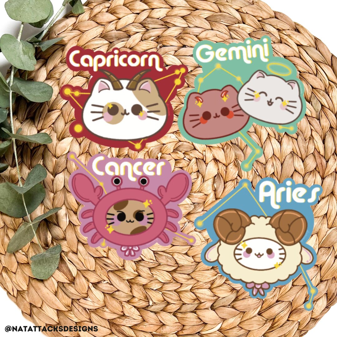 Horoscope Cat Stickers, Cute Sticker, Waterproof, Laptop Sticker ...