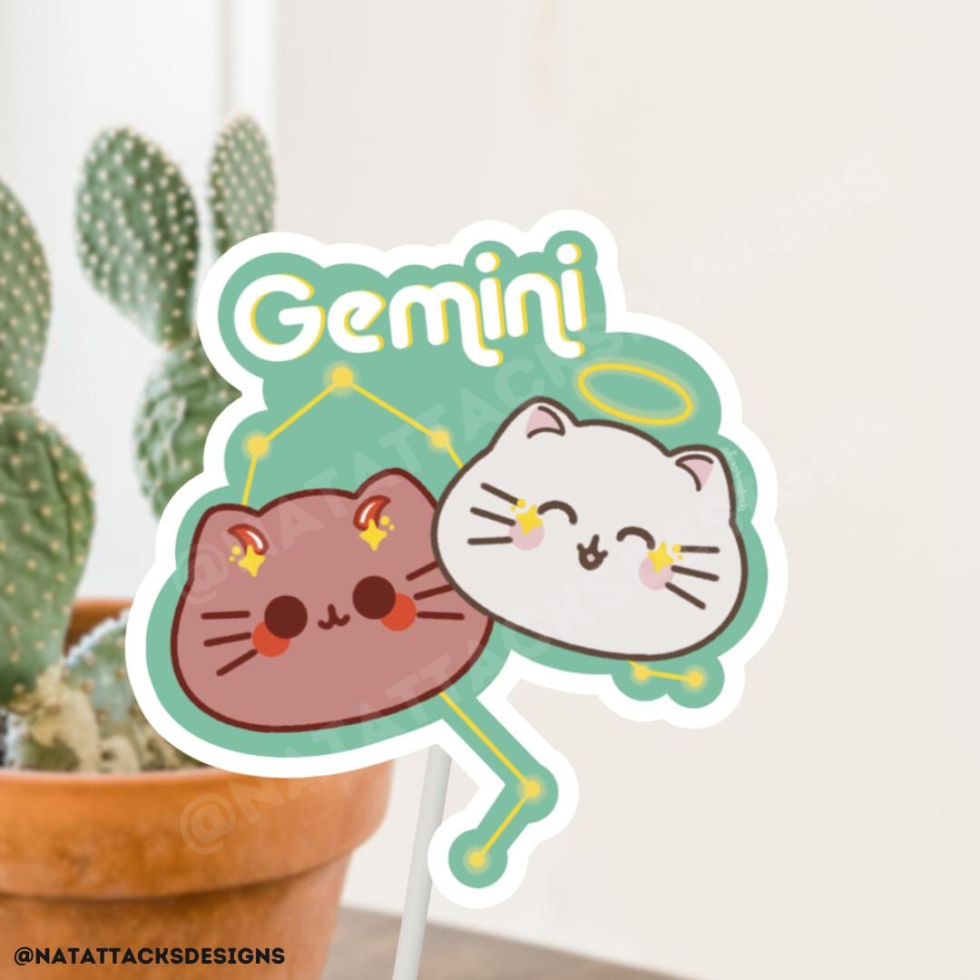 Gemini Vinyl Sticker, Cute Sticker, Waterproof, Laptop Sticker ...