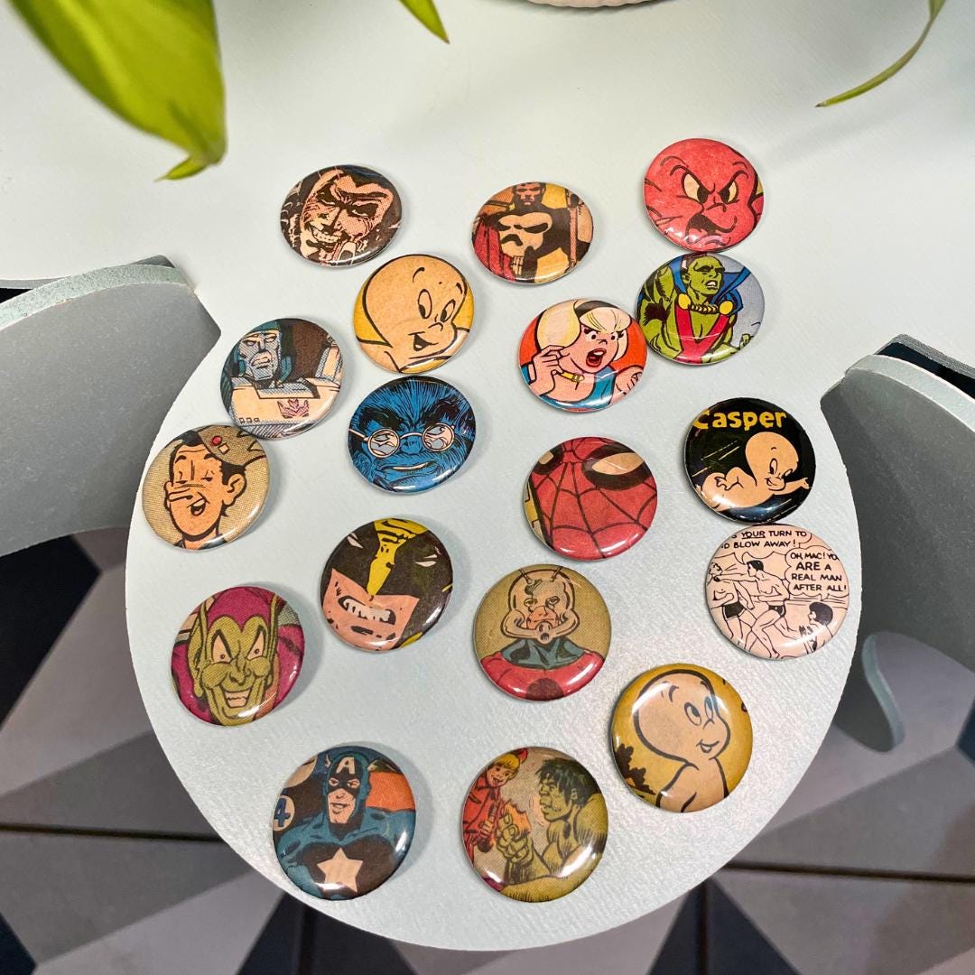 Vintage Comic Book Button Pins Upcycled Gifts Vintage Pins Vintage ...