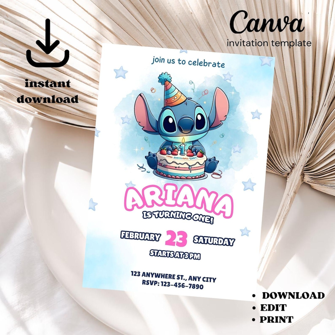 Editable Stitch Birthday Invitation Template, Printable Birthday Party ...