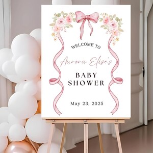 Pink Bow Baby Shower Welcome Sign: Editable Template (digital Download ...