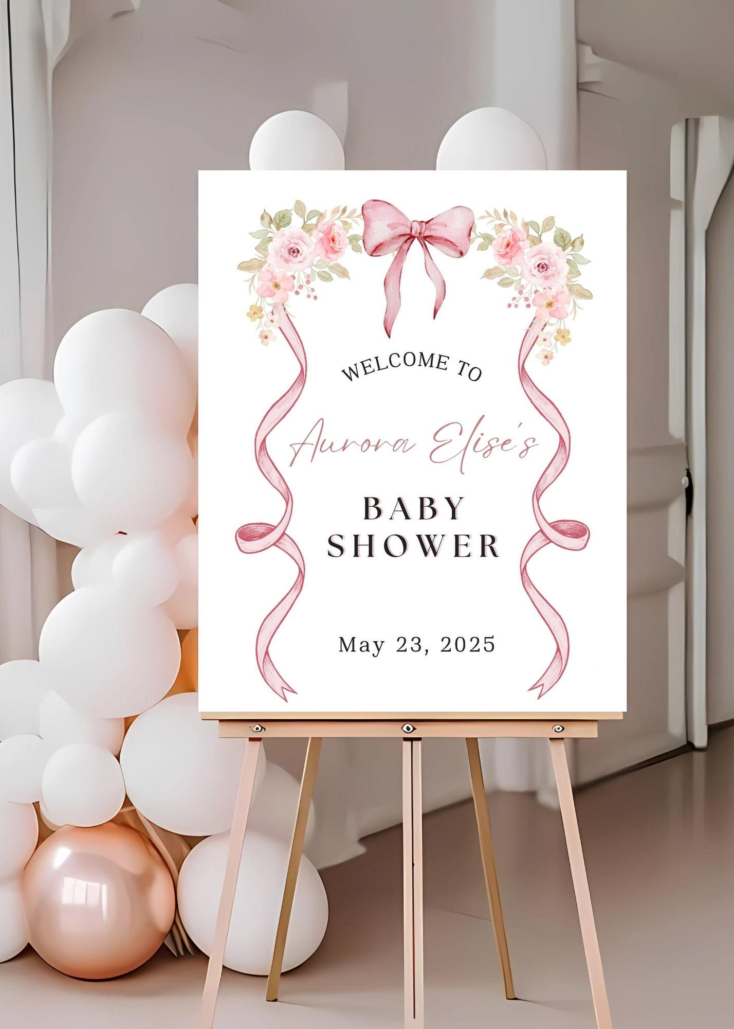 Pink Bow Baby Shower Welcome Sign: Editable Template (digital Download ...