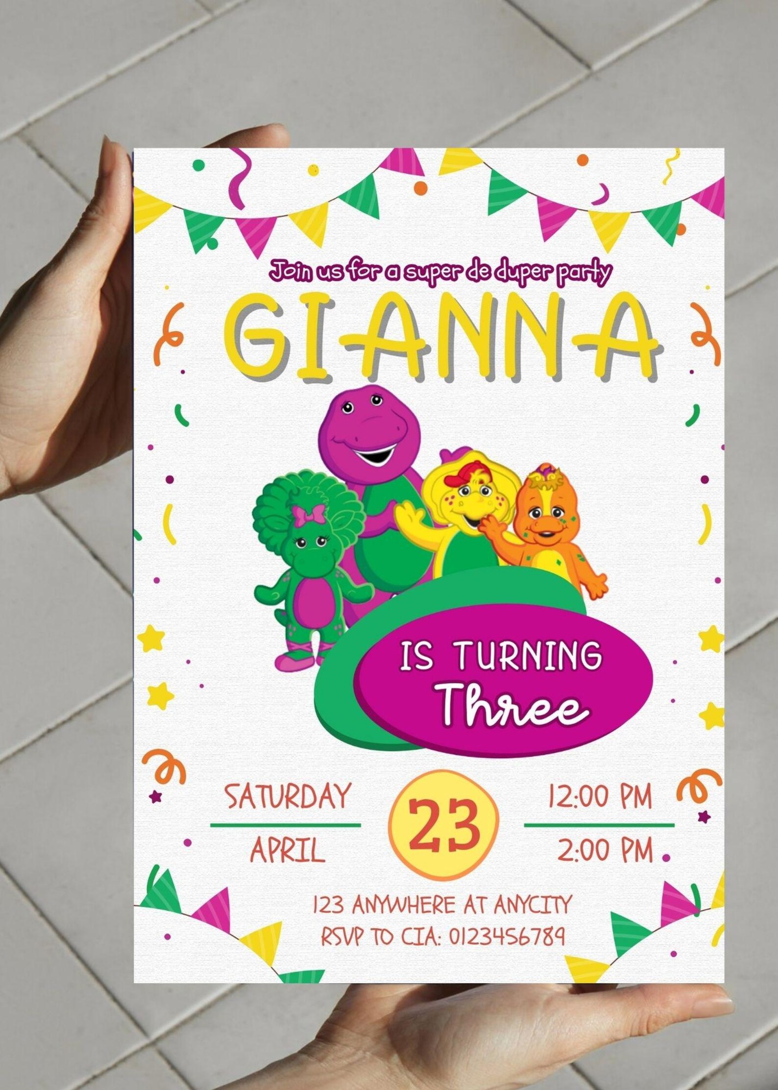 Barney Birthday Invitation Template: Printable Party Invite (digital ...