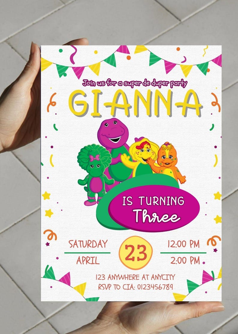 Barney Birthday Invitation Digital Download, Barney and Friends ...