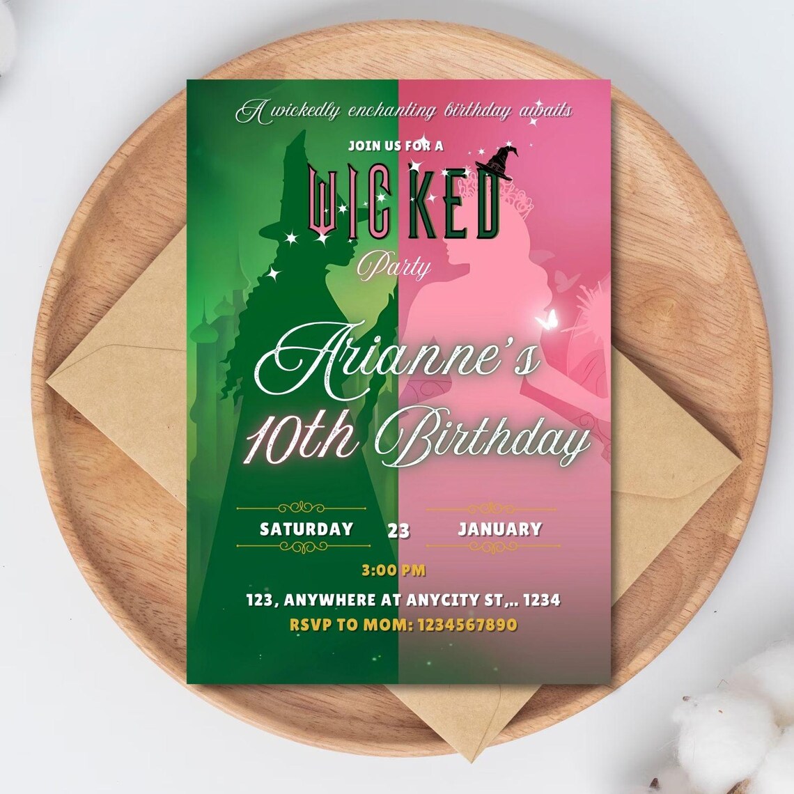 Wicked Birthday Party Invitation: Elphaba & Glinda Theme (canva ...