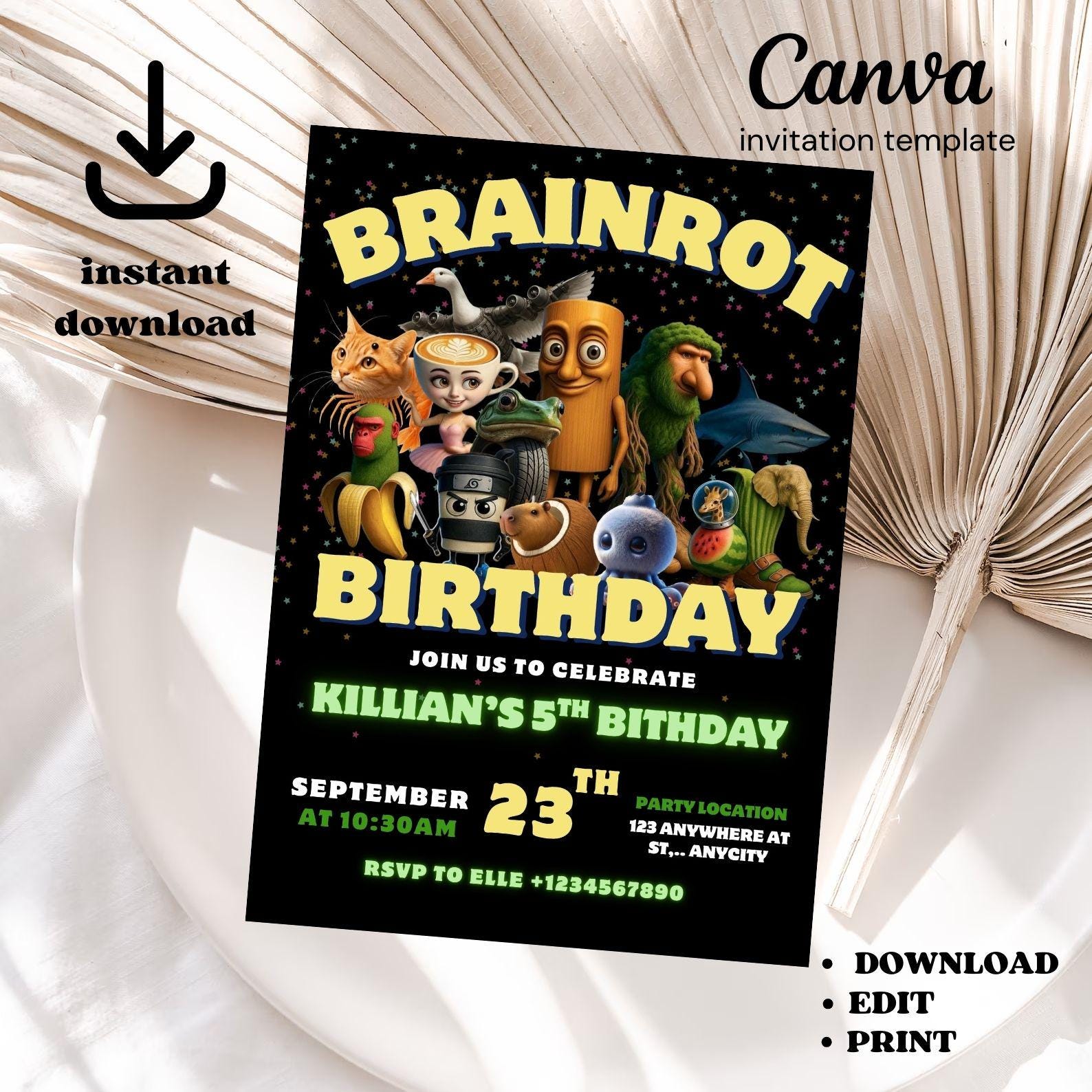 Italian Brainrot Birthday Invitation: Editable Canva Template (digital ...