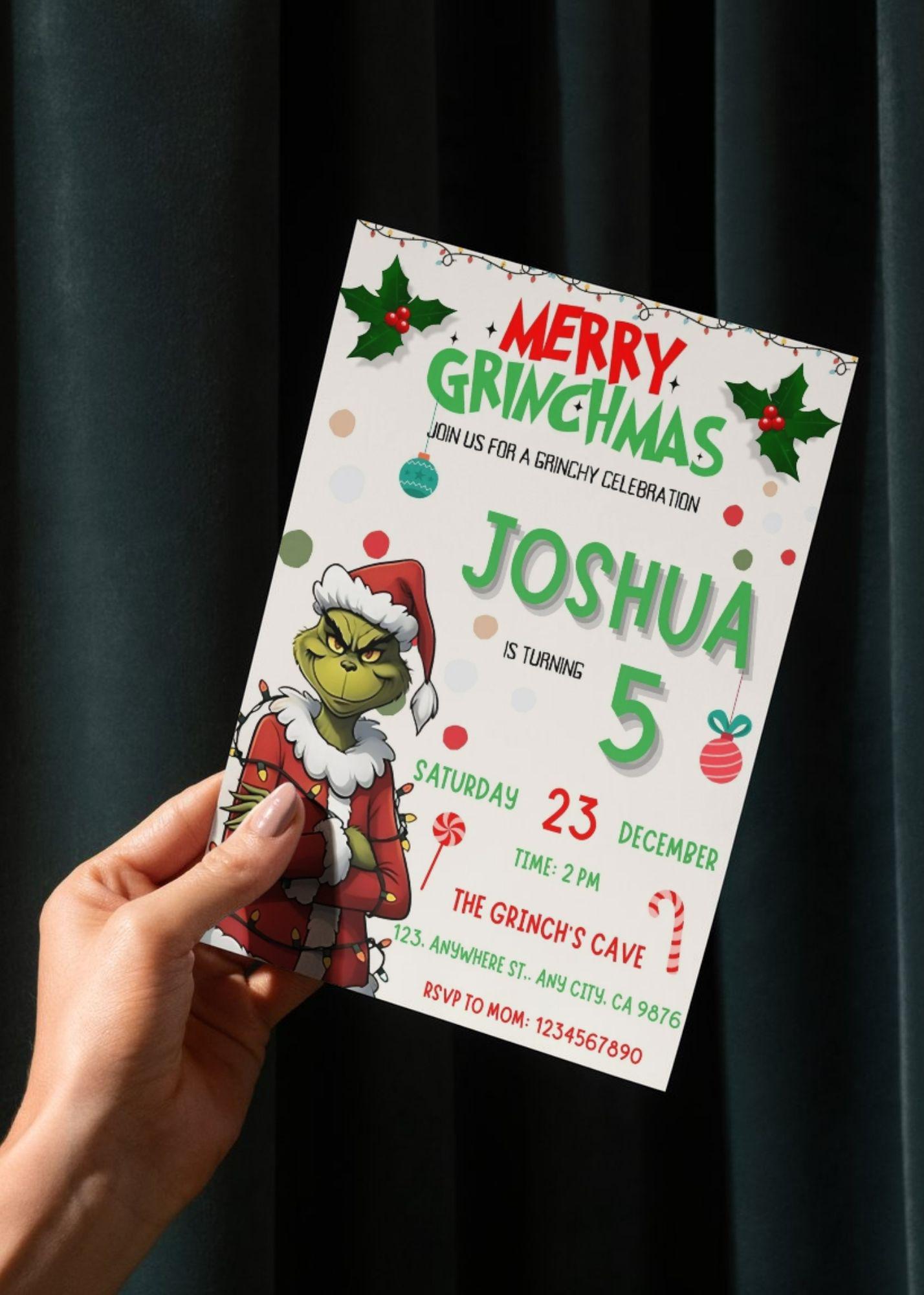 Merry Grinchmas Party Invitation, Editable Winter Invite, Printable ...