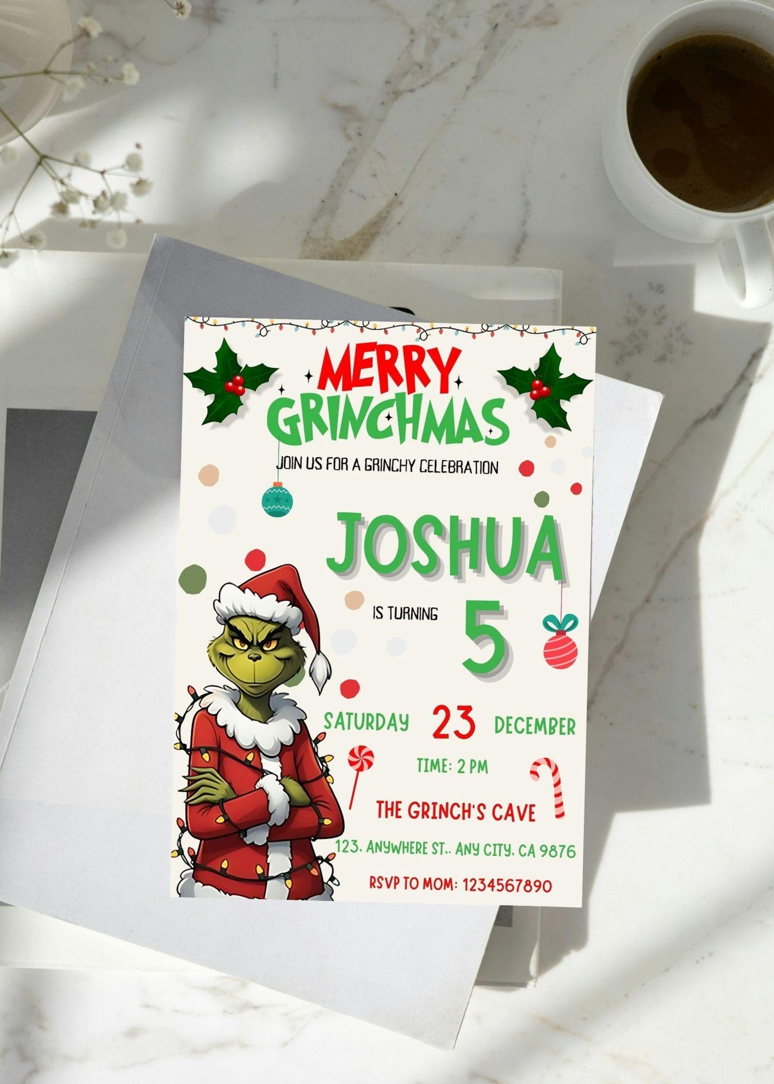 Merry Grinchmas Party Invitation, Editable Winter Invite, Printable ...
