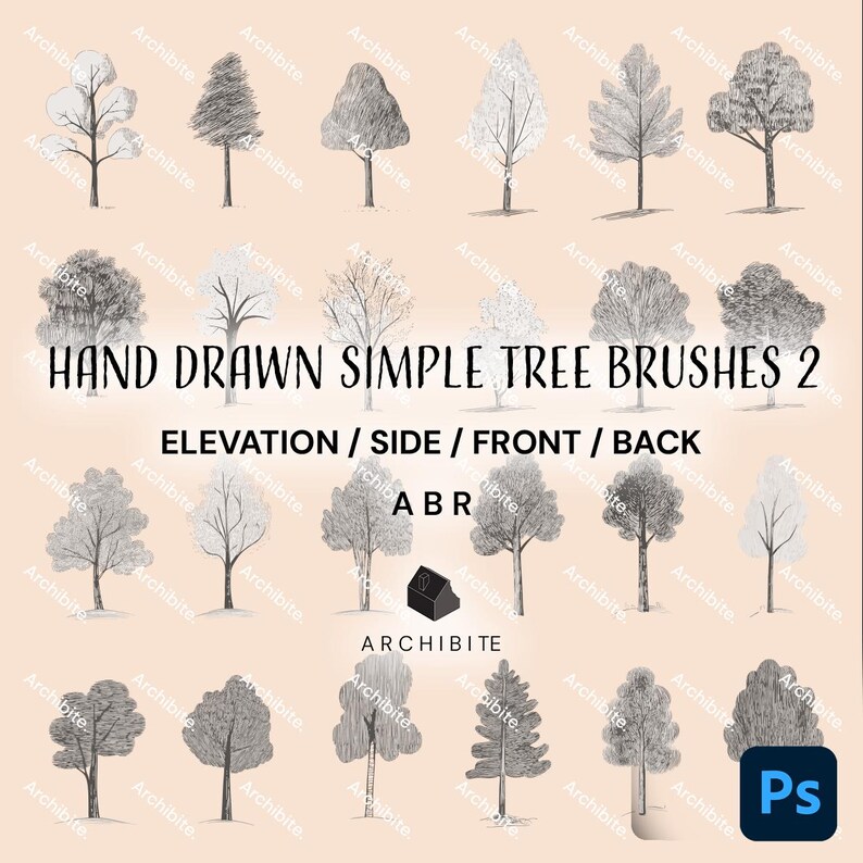 Photoshop Brushes - Hand Drawn Simple Trees Elevation 2 - Etsy