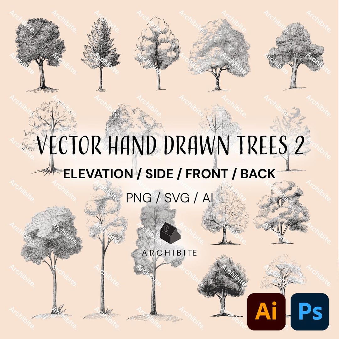 Vector Cutouts - Hand Drawn Trees Elevation 2 - Etsy