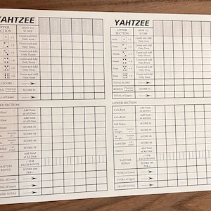 Yahtzee Score Sheet, Printable Game Tracker (PDF) - Etsy