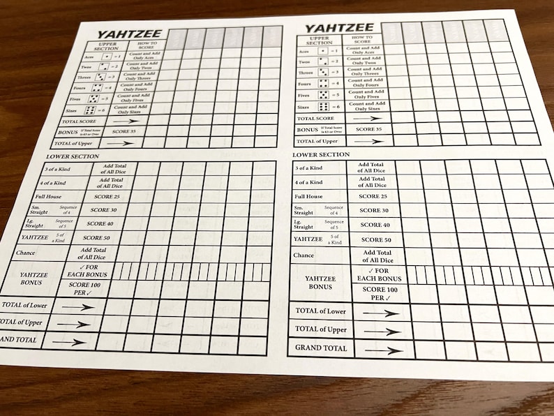 Yahtzee Score Sheet, Dice Games, Dice, Game Night, Digital Download, 8. ...