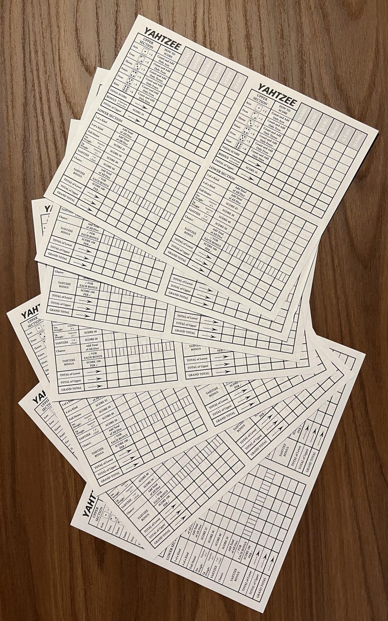 Yahtzee Score Sheet, Printable Game Tracker (PDF) - Etsy Australia