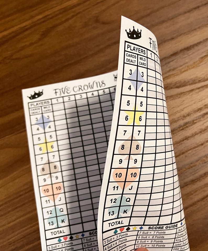 Five Crowns Score Sheet, Game Night Tracker (digital Download) - Etsy