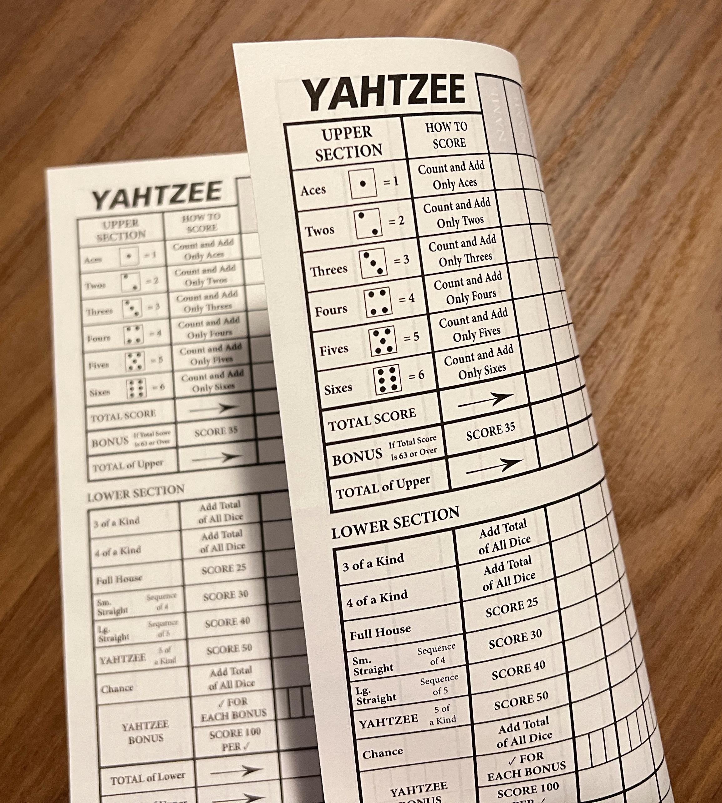Yahtzee Score Sheet, Printable Game Tracker (PDF) - Etsy