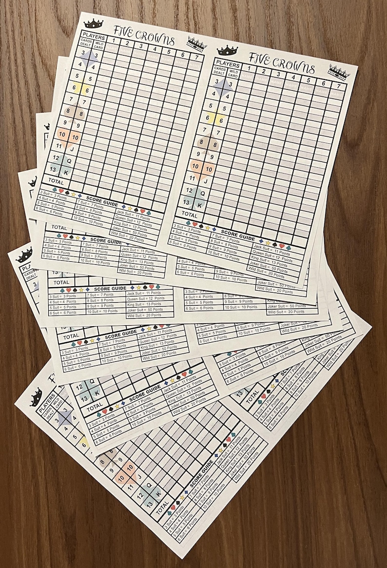 Five Crowns Score Sheet, Game Night Tracker (digital Download) - Etsy