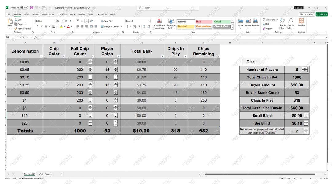 Poker Chip Calculator: Game Night Estimator (excel Digital Download) - Etsy