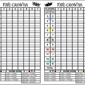 Five Crowns Score Sheet, Game Night Tracker (digital Download) - Etsy