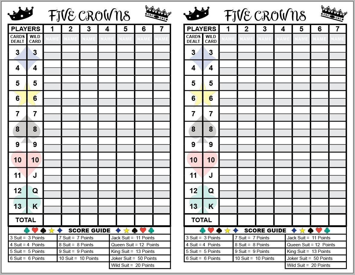 Five Crowns Score Sheet, Game Night Tracker (digital Download) - Etsy