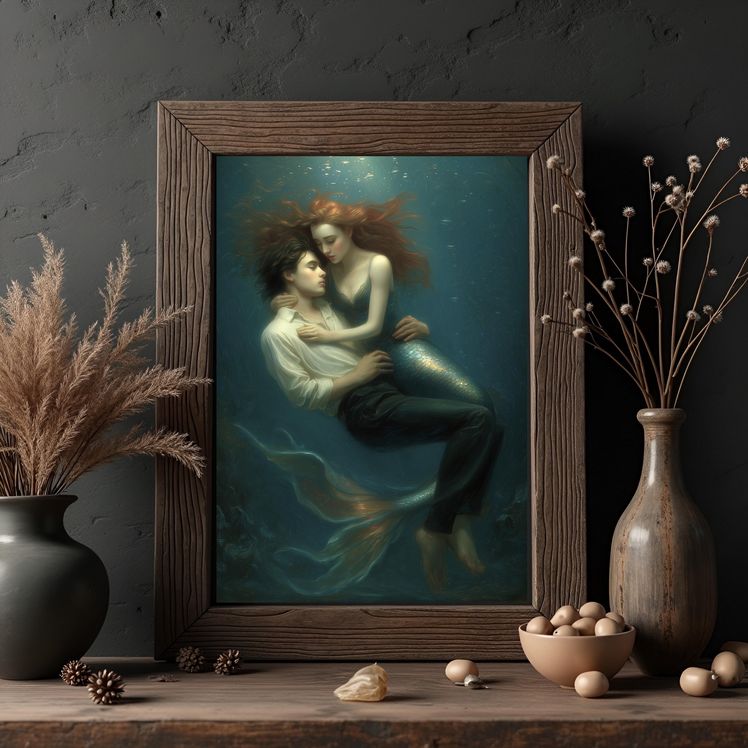 Mermaid & Sailor Painting - Dark Academia Wall Art - Mermaid and Pirate ...