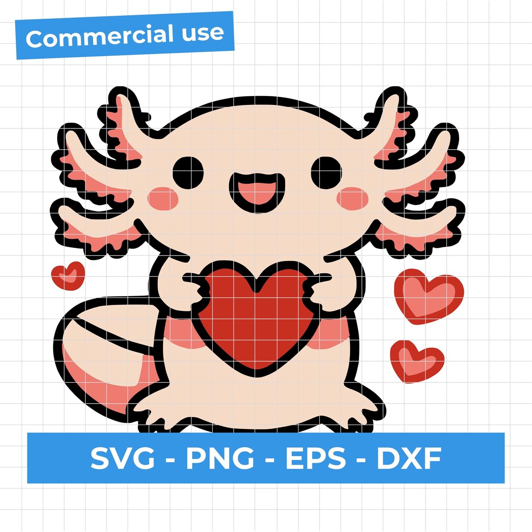 Cute Axolotl SVG - Axolotl With a Heart Clip Art Lasercut - Axolotl ...