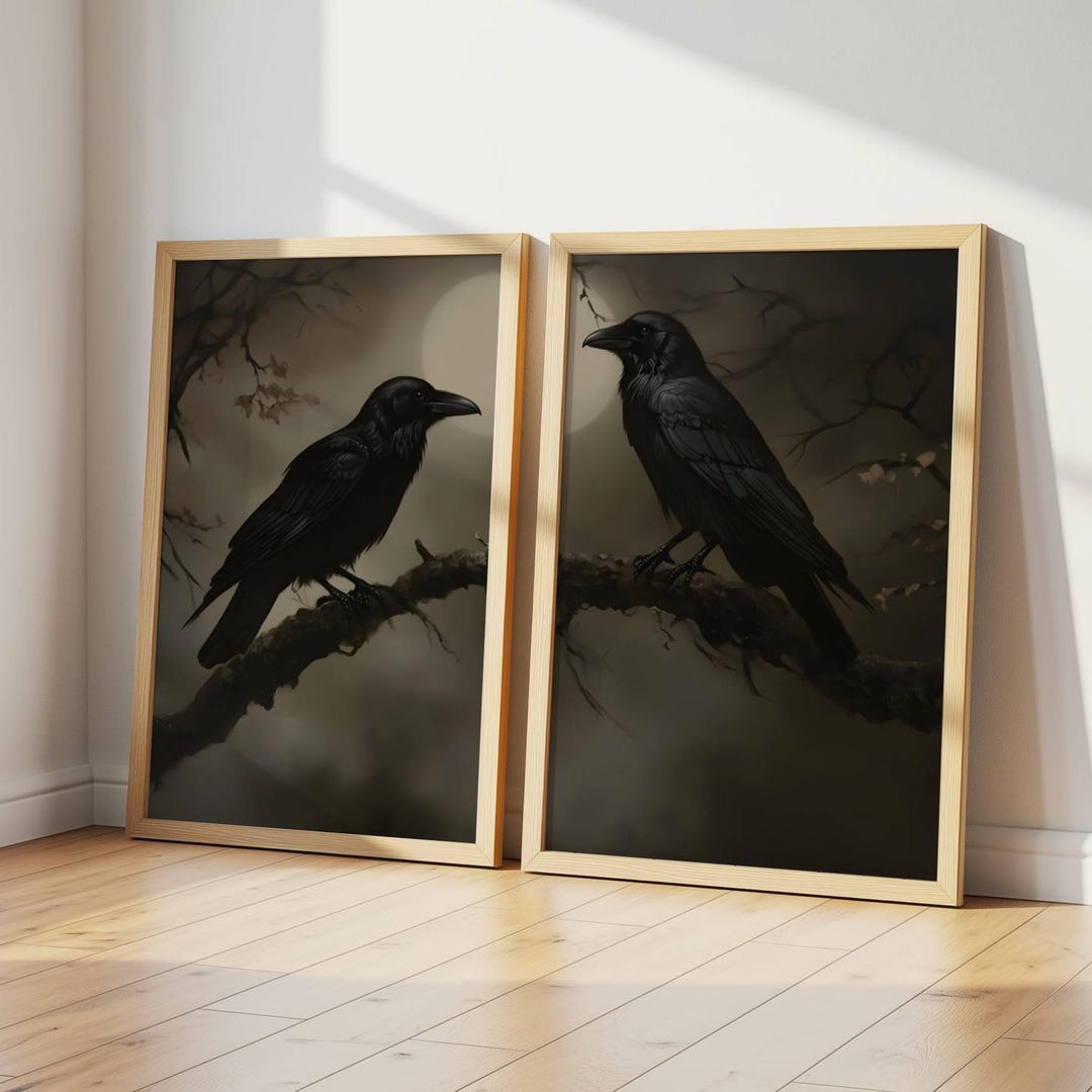 Raven Couple Wall Art Duo - Gothic Raven Painting - Dark Academia ...