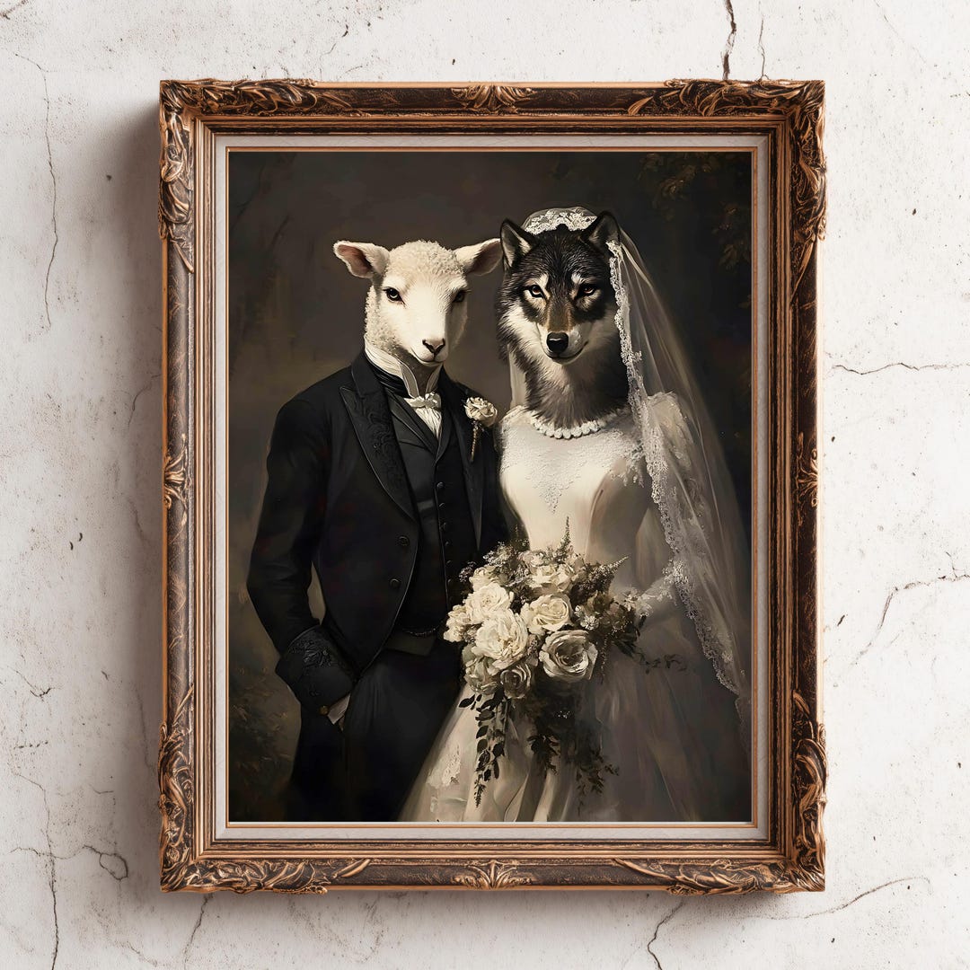 Lamb and Wolf Wedding Portrait - Gothic Surreal Animal Art - Dark ...