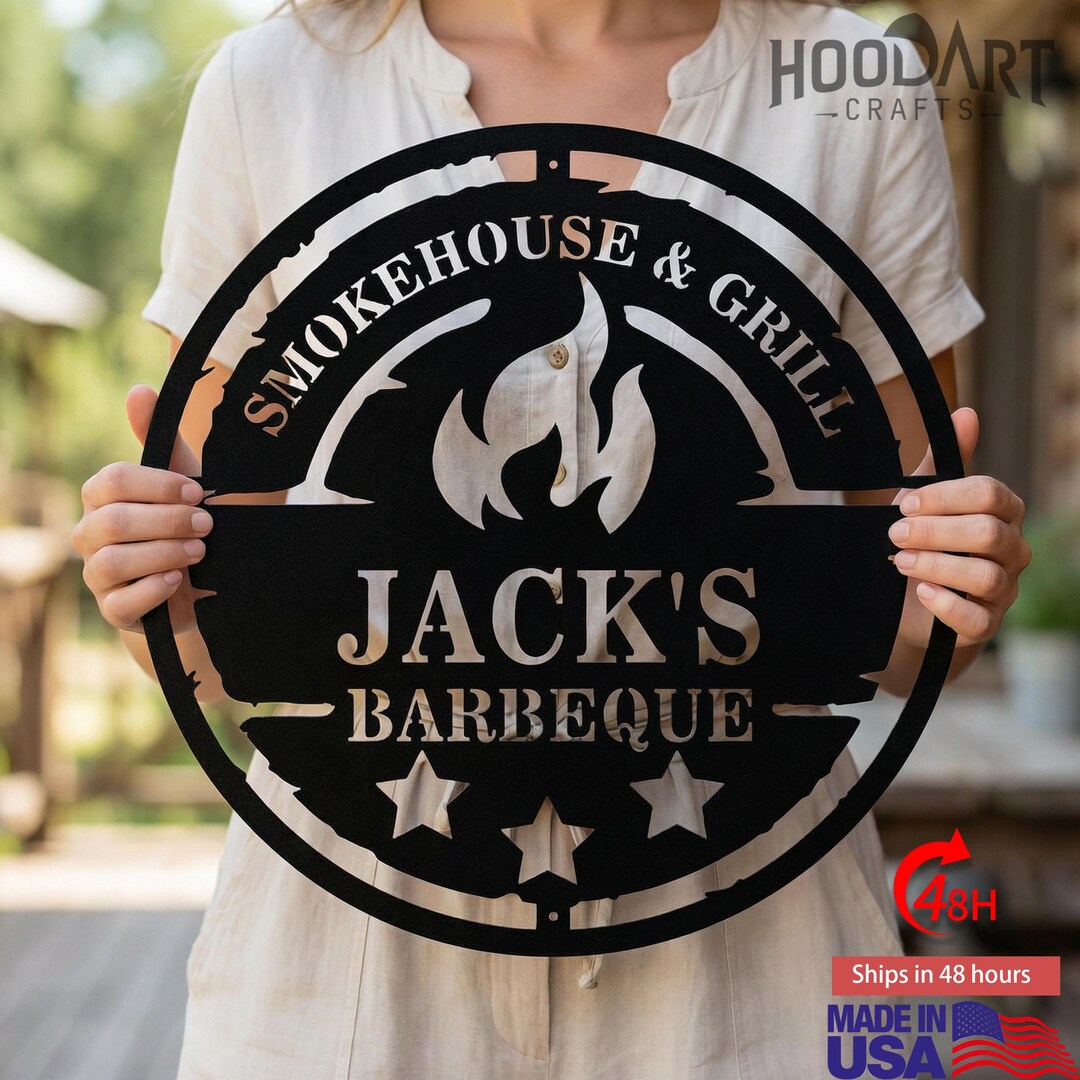 Custom Smokehouse & Grill Metal Sign, Custom Barbecue Decor, Backyard ...