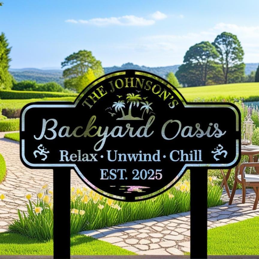 Personalized Backyard Oasis Metal Logo With Stakes, Custom Patio Decor ...