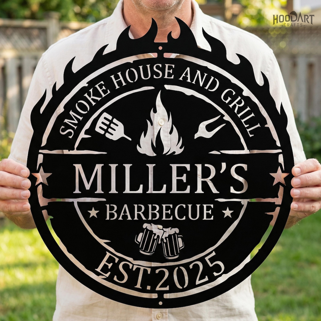 Custom Barbecue Metal Name Sign, Personalized Grill Station Decor ...