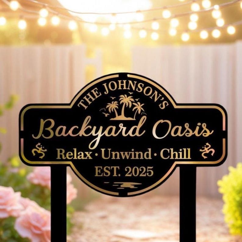 Personalized Backyard Oasis Metal Logo With Stakes, Custom Patio Decor ...