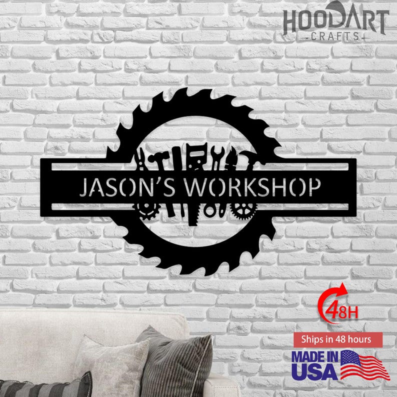 Personalized Metal Workshop Sign, Garage Entrance Decor, Personalized ...