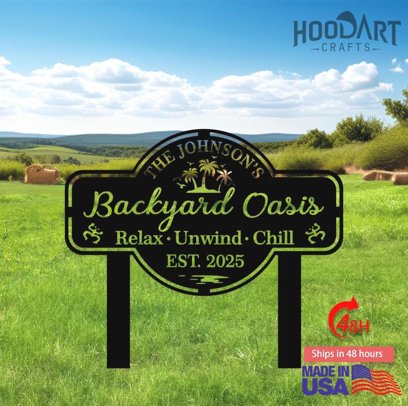 Personalized Backyard Oasis Metal Logo With Stakes, Custom Patio Decor ...