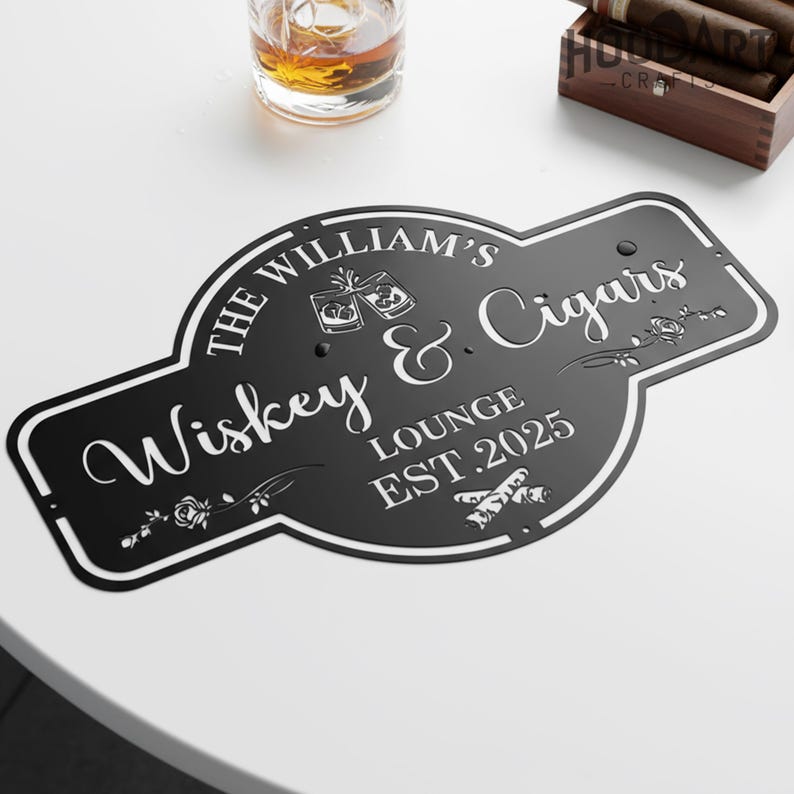 Custom Whiskey & Cigars Metal Wall Sign, Family Name Pub Decor, Bar ...