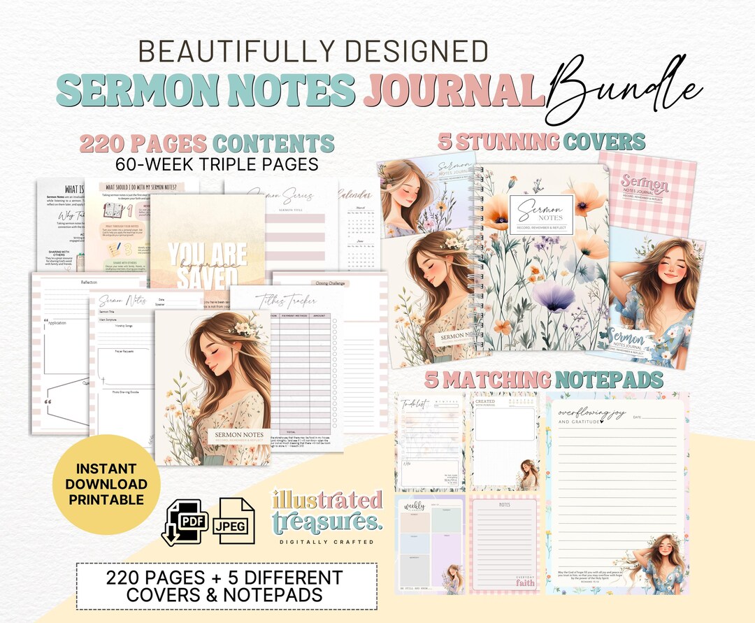 Sermon Notes Journal, Printable Journal, Digital Bible Study Journal ...