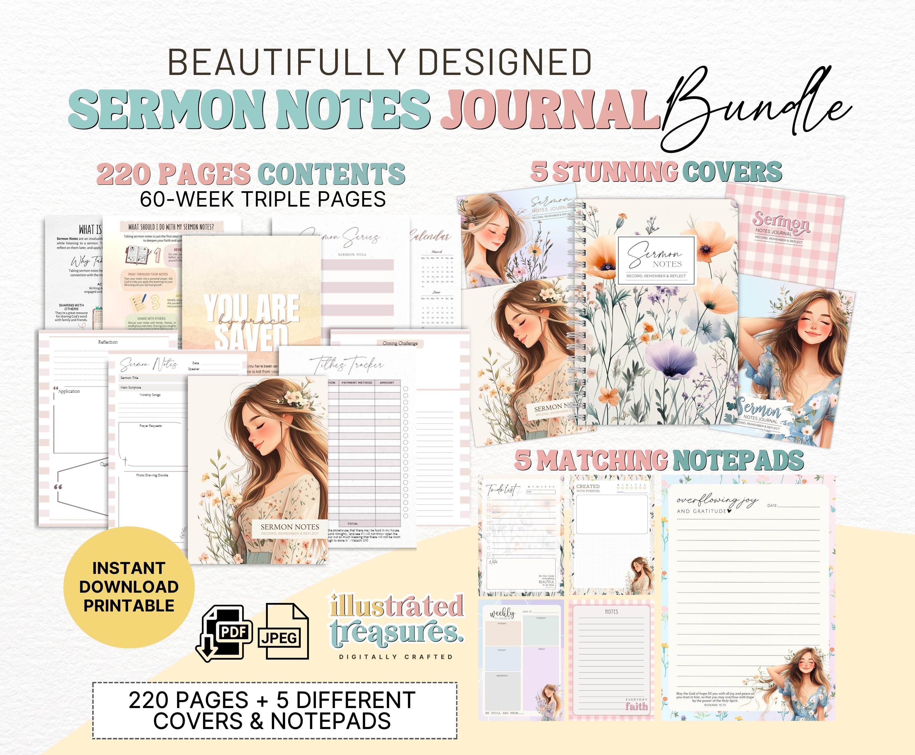 Sermon Notes Journal, Printable Journal, Digital Bible Study Journal ...