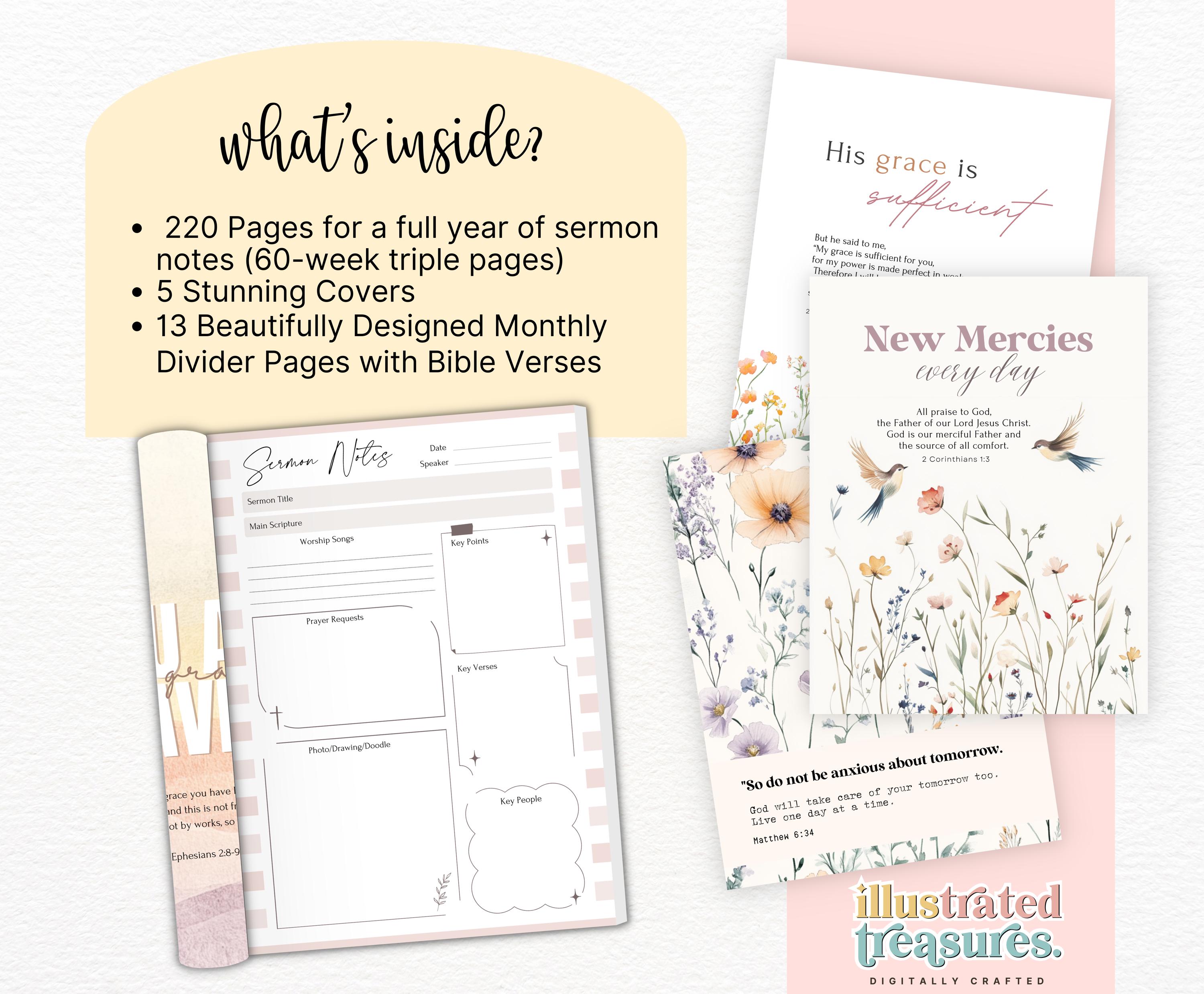 Sermon Notes Journal, Printable Journal, Digital Bible Study Journal ...